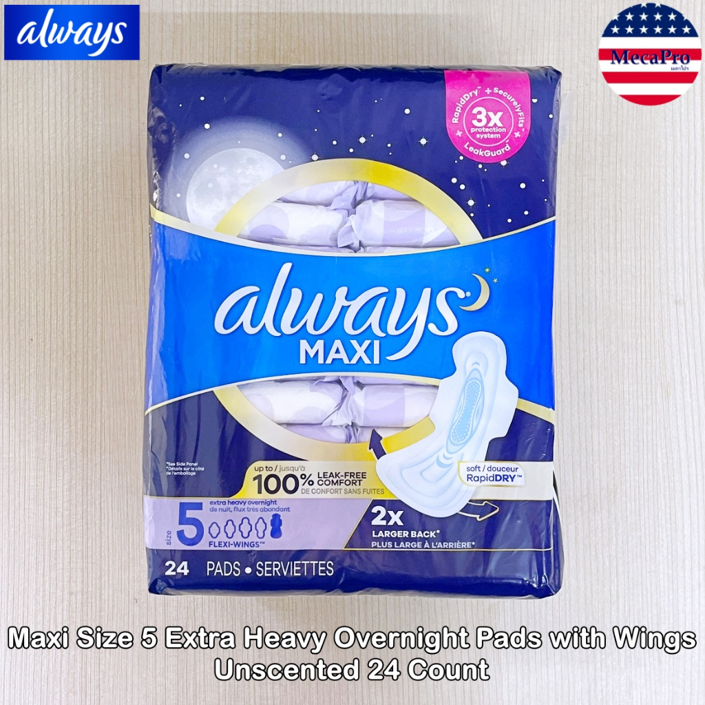Always® Maxi Size 5 Extra Heavy Overnight Pads with Wings Unscented 24 ...