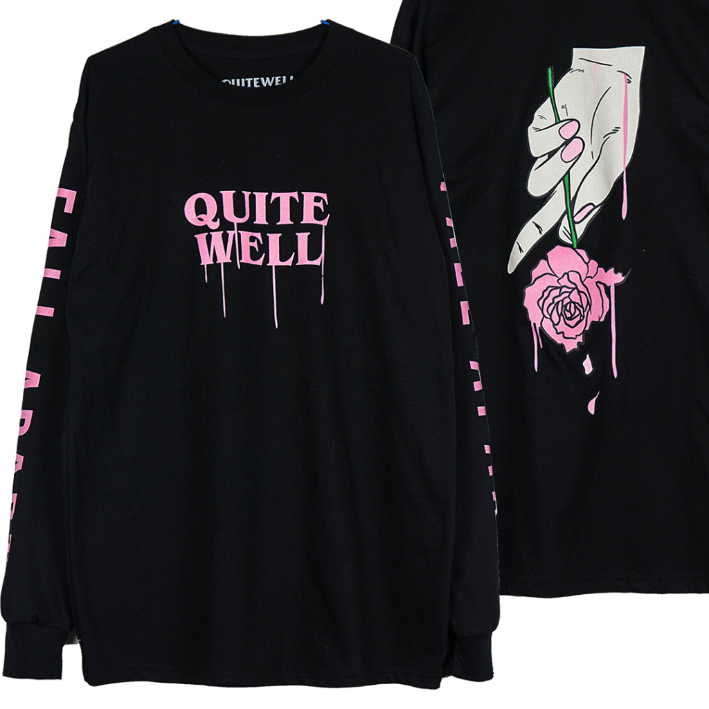 QUITEWELL เสื้อยืดแขนยาว 59-1 FALL APART BLACK เสื้อผู้ชาย Oversize ...
