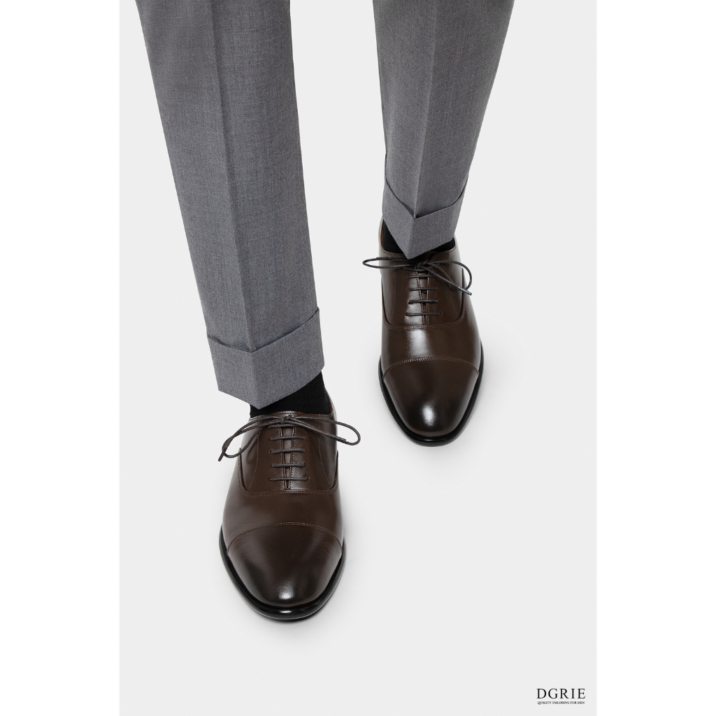 DGRIE Brown Round Cap Toe Oxford Shoes-รองเท้าหนังสีน้ำตาลเข้ม | Shopee ...