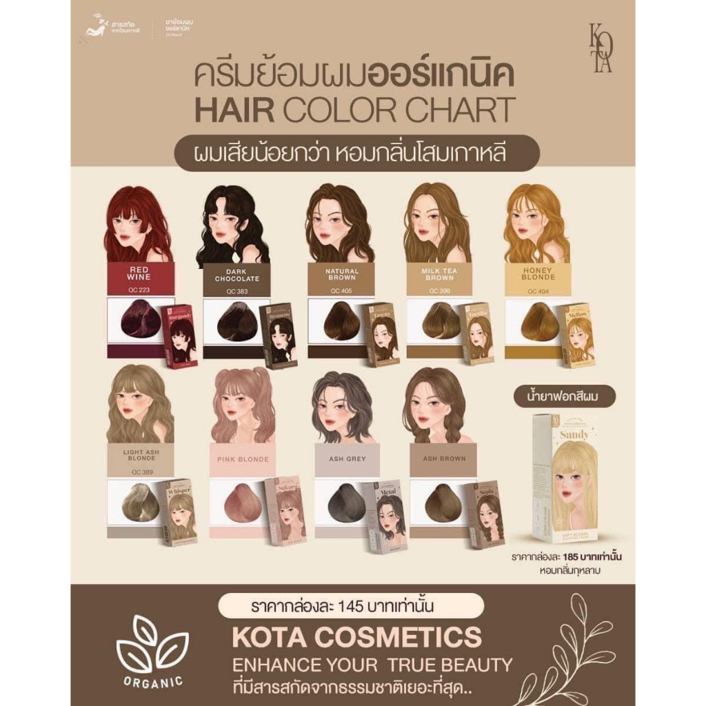 KOTA Color Cream สีย้อมผมออแกนิค โคตะ ยาย้อมผม มี 9 เฉดสี พร้อมส่งสี ...