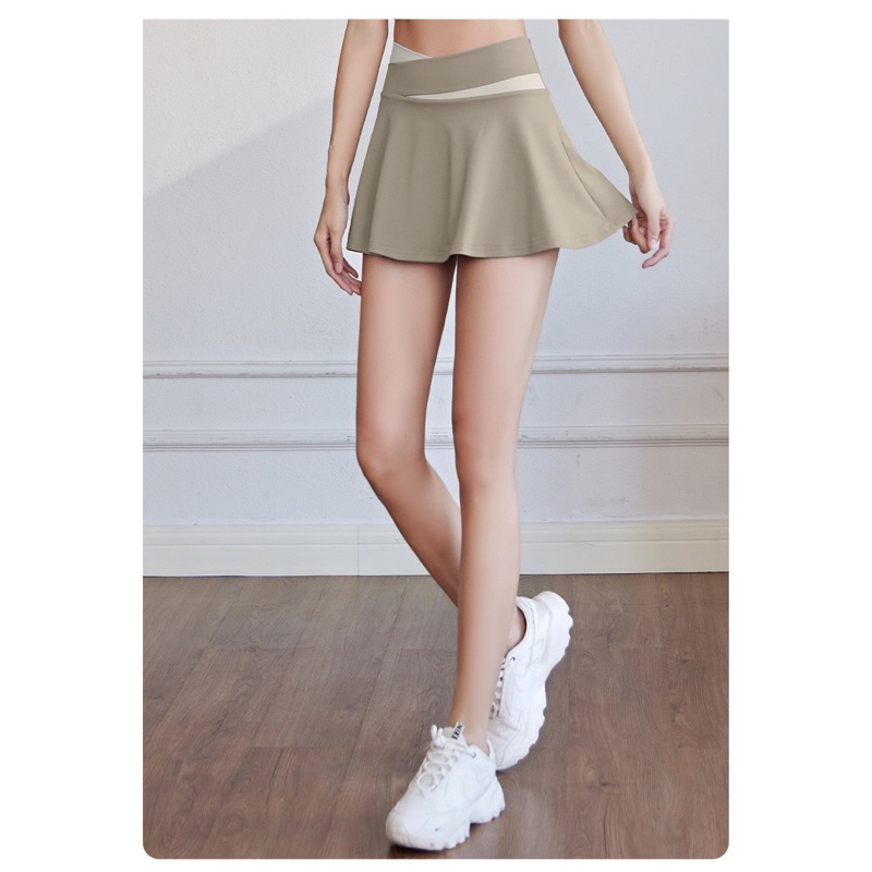 YB.Shop#2049 กระโปรง กางเกงออกกำลังกาย ทรงเอ มีซับในกันโป๊ ทรงเอวสูง สีทูโทน พรางหุ่นได้ดี ...