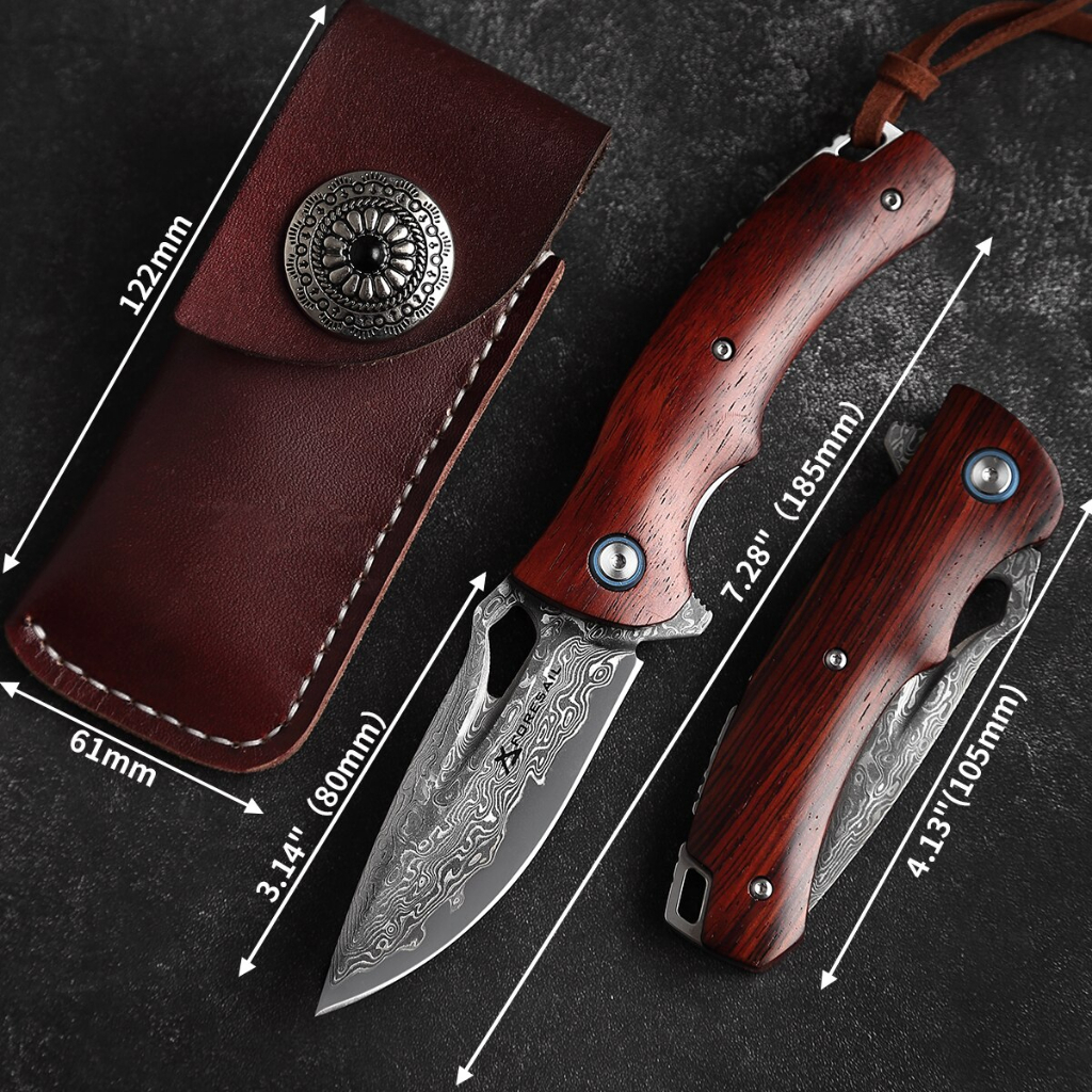 มีดแคมป์ pocket knife FORESAIL ใบ 3.5" Damascus VG10 Flipper KVT ball ...