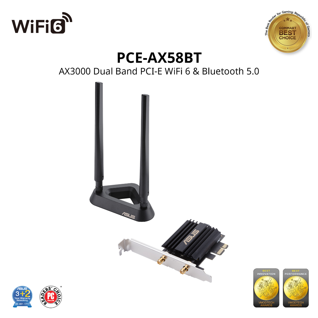 ASUS PCE-AX58BT AX3000 Dual Band PCI-E WiFi 6 Adapter, Bluetooth 5.0 ...
