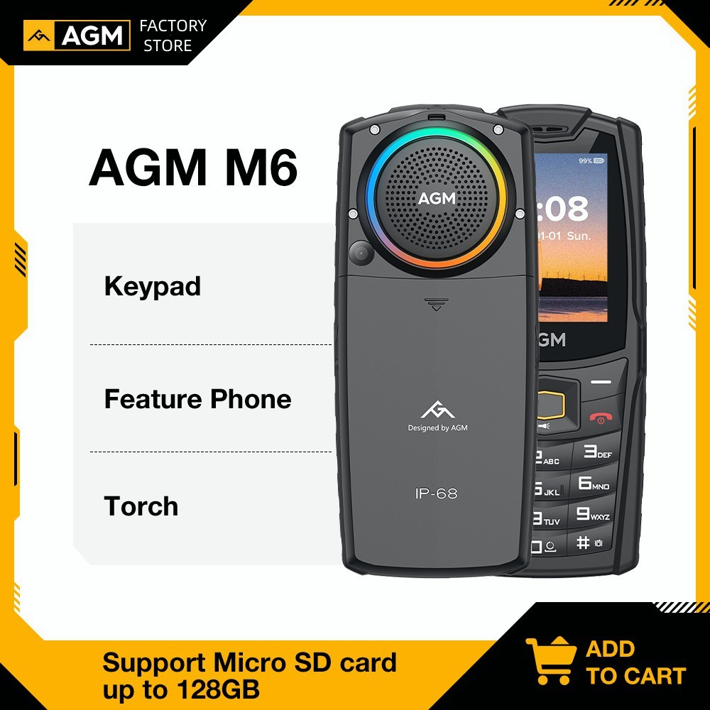 AGM M6 4G Unlocked Phone IP68 Push-Button Keypad Phone 2500mAh Rugged ...