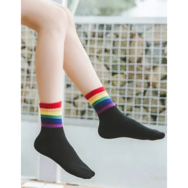 ถุงเท้าสีรุ้ง เรนโบว์ ถุงเท้าสั้น สีรุ้ง Rainbow Pride LGBT LGBTQ short ...