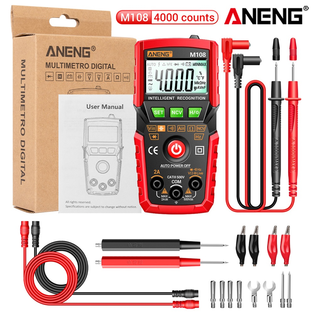 ANENG M108 มินิดิจิตอลมัลติมิเตอร์ 4000 นับ AC / DC ไฟฟ้ามิเตอร์ทดสอบมัลติมิเตอร์อัตโนมัติ ...