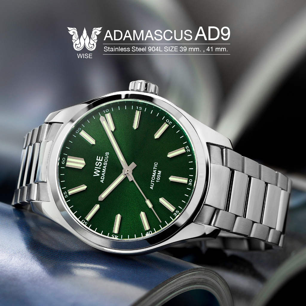 WISE Adamascus AD9 ขนาด 39, 41 mm. No Date Stainless 904L สายสแตนเลส ...