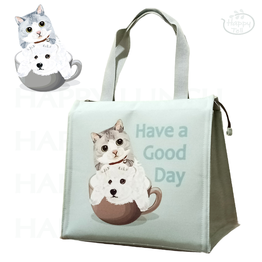 Happy Tell กระเป๋าเก็บอุณหภูมิ ผ้าแคนวาสพิมพ์ลายใส่กล่องอาหารได้หลาย ...