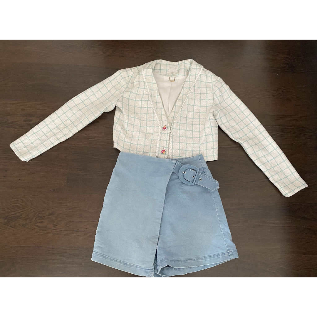 Lyn around jacket สีขาวลายตาราง sizeM มือ2 | Shopee Thailand