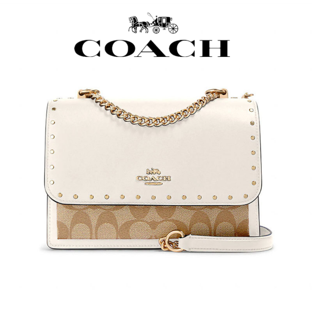 COACH Klare 21 Rivet Decorated Chain Leather Accordion Bag กระเป๋าสะพาย ...