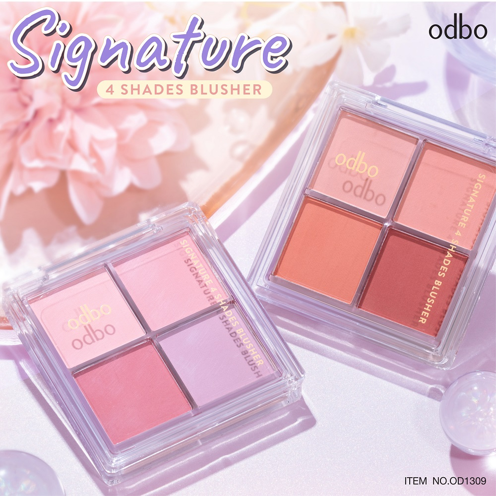 Highlighter/บลัชออน 4 เฉดสี เม็ดสีแน่น ติดทน ODBO(โอดีบีโอ) SIGNATURE 4 SHADES BLUSHER OD1309 ...