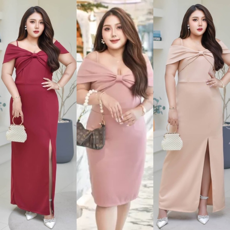 Janny ชุดเดรส เดรสสาวอวบ อ้วน Bigsize Plussize XXL ชุดออกงาน ชุดราตรี ผ้ากากเพชร ผ้ามิลิน ...