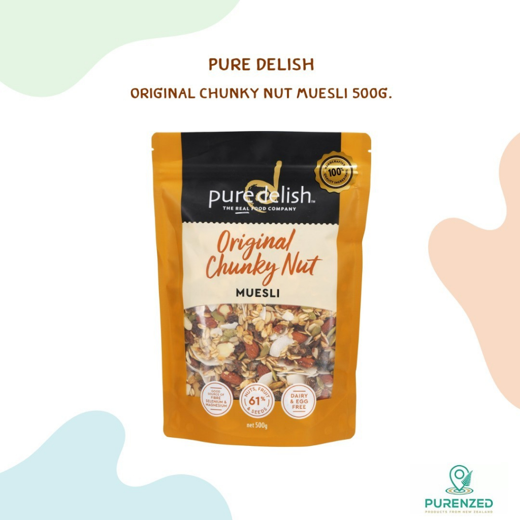 Pure Delish Original Chunky Nut Muesli (มูสลี่ธัญพืชอบผสมถั่วอบและผลไม้ ...