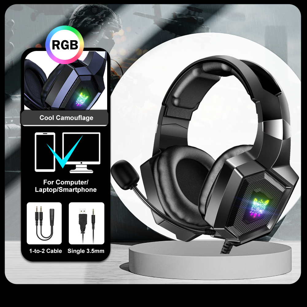 ONIKUMA K8 RGB หูฟังตัดเสียงรบกวน Super Bass ชุดหูฟังสำหรับเล่นเกม 7.1 ...