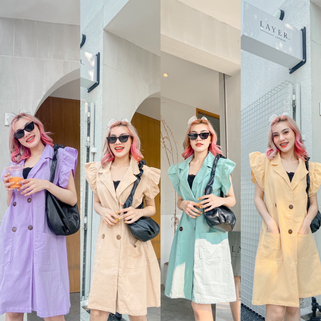 เดรสผ้าฝ้ายพื้นเมือง แต่งกระดุมกะลา คอปก | Shopee Thailand