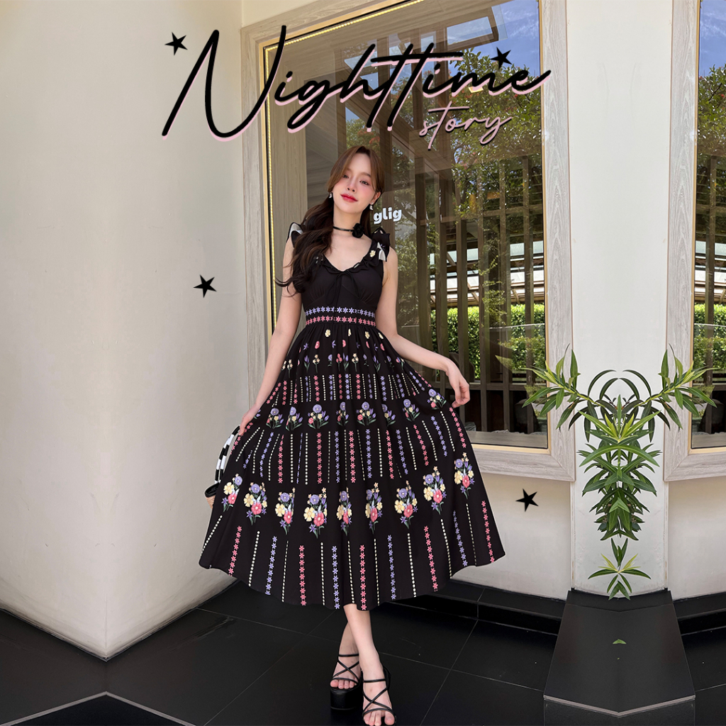 R132 Night Time Story: Midi Dress เดรสยาวสีดำคุมโทนคุมใจ | Shopee Thailand