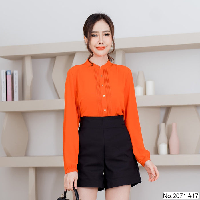 เสื้อทำงาน Miss Daisy : No.2071 เสื้อแขนยาวสีพื้น | Solid Long Sleeve Blouse | Shopee Thailand