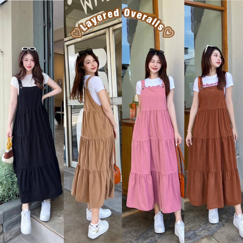 ♡Layered Overalls♡เอี๊ยมยาวระบายชั้น #มีรุ่นหางปลา #มีลายสก็อต #ชุดคลุม ...