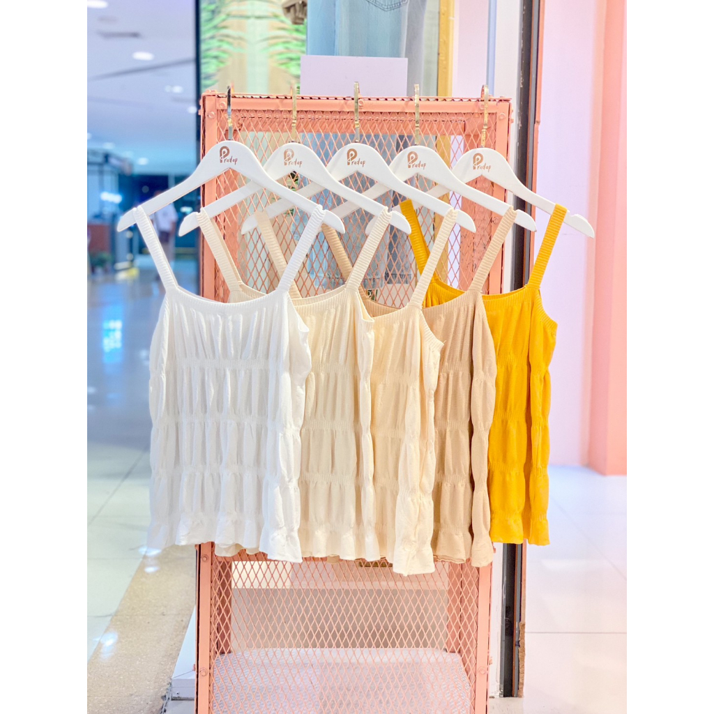 Pradap_brand:เสื้อสายเดี่ยวแต่งย่นรอบตัว | Shopee Thailand