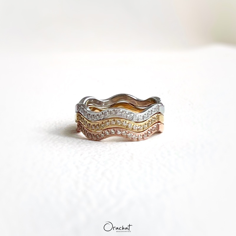 Tiny wave 14k ring. (แหวนเกลี้ยงลายคลื่น ตัวเรือนชุบ 14k ไม่ลอกไม่ดำ) | Shopee Thailand