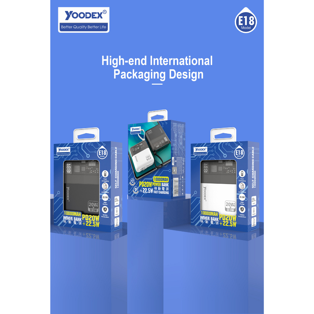 yoodex E18 10000mAh Power Bank ฟรี ซอง สายชาร์จ type-c USB พาวเวอร์ ...