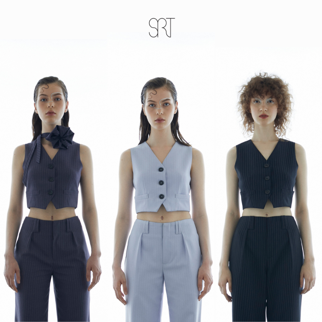 The SRT X10 Gentle Vest เสื้อกั๊ก คอวี กระดุมหน้า ผ้าลายทางแนวตั้ง มี ...