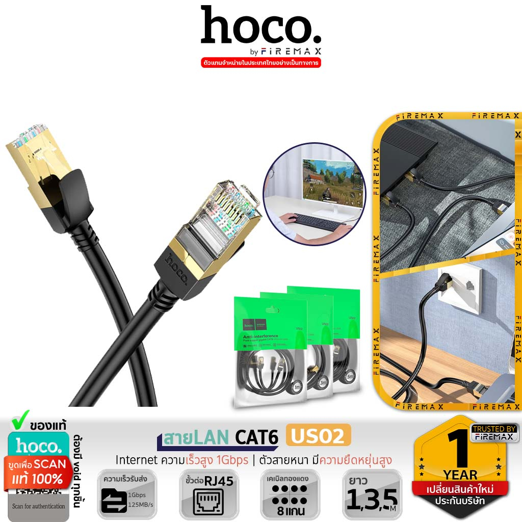HOCO US02 สายแลน CAT6 RJ45 รองรับ Internet ความเร็วสูง 1Gbps (1000Mbps ...
