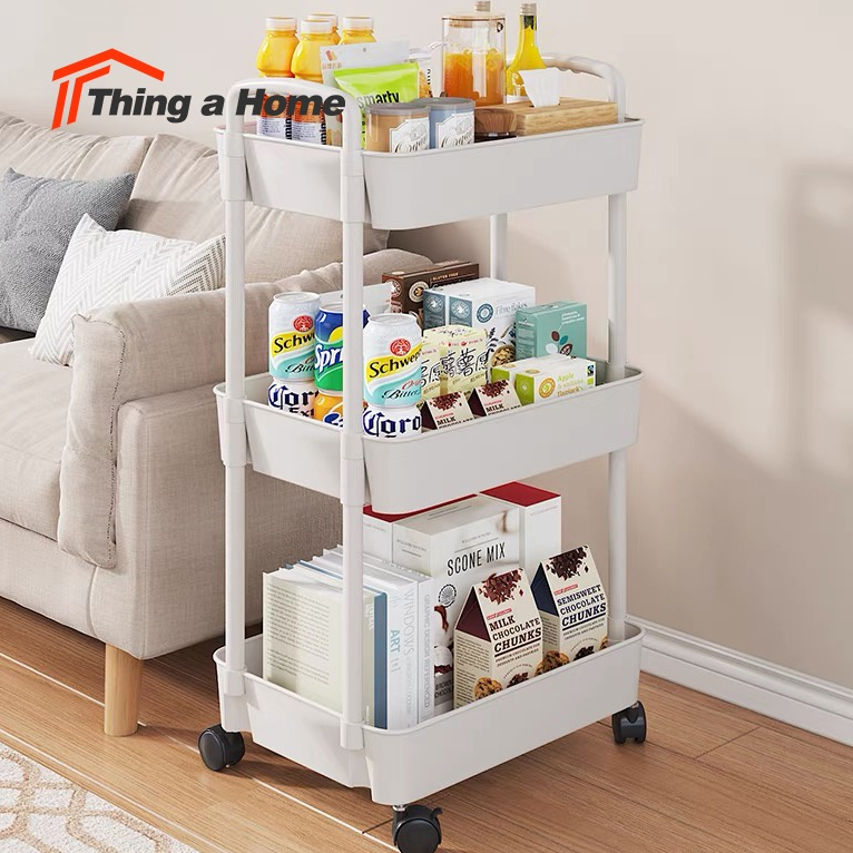 Thing a Home ชั้นวางของพลาสติก พร้อมล้อเลื่อน+ที่จับ รถเข็นเก็บของ ...