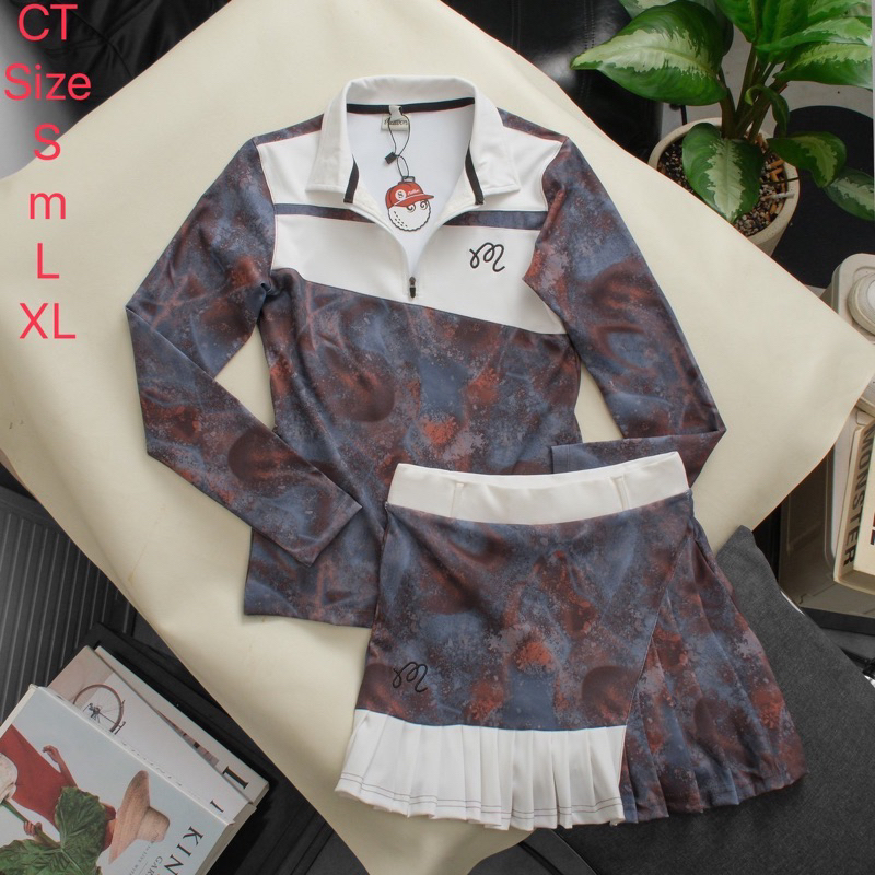 ชุดตีกอล์ฟผู้หญิง เสือแขนยาว กระโปรงมีซับในขาสั้น Set M01 | Shopee Thailand