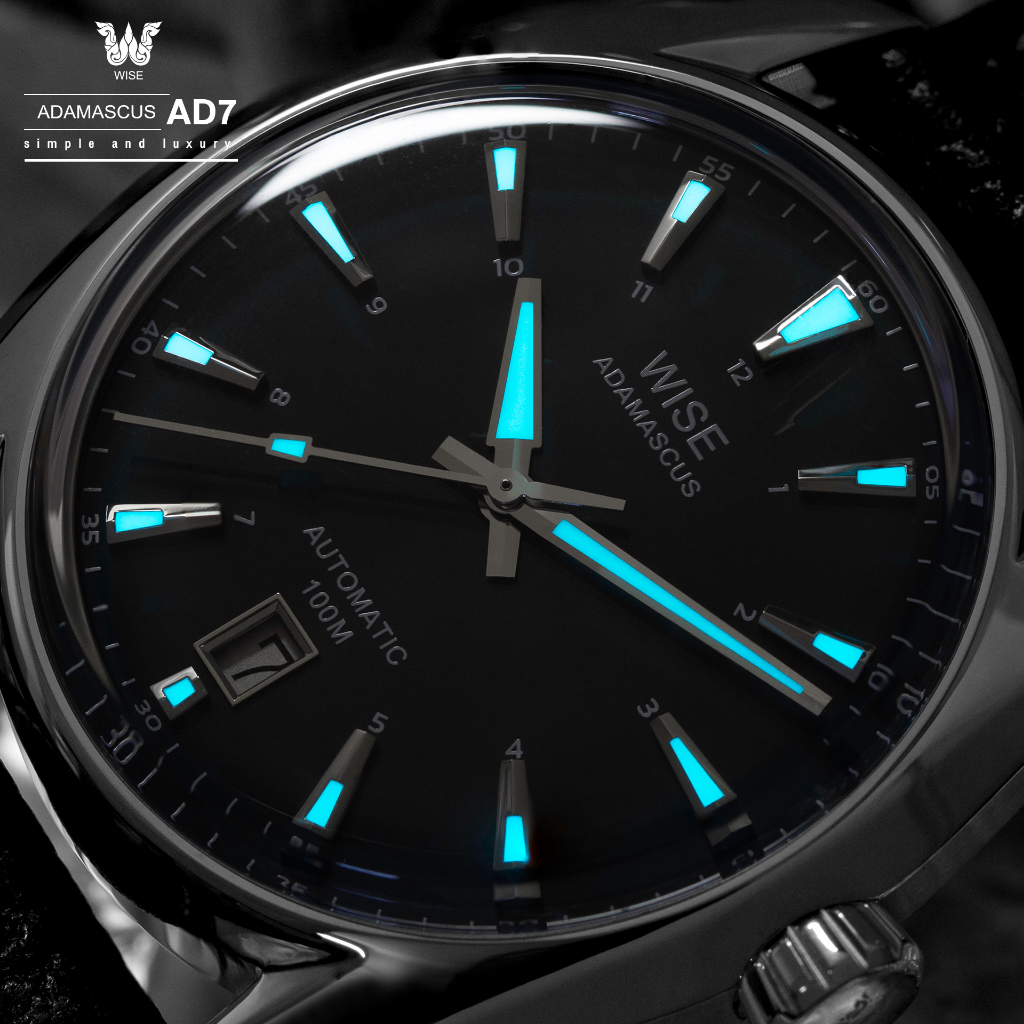 WISE Adamascus AD7 Stainless Steel 904L นาฬิกาข้อมือ Set สายหนัง (เลือก ...