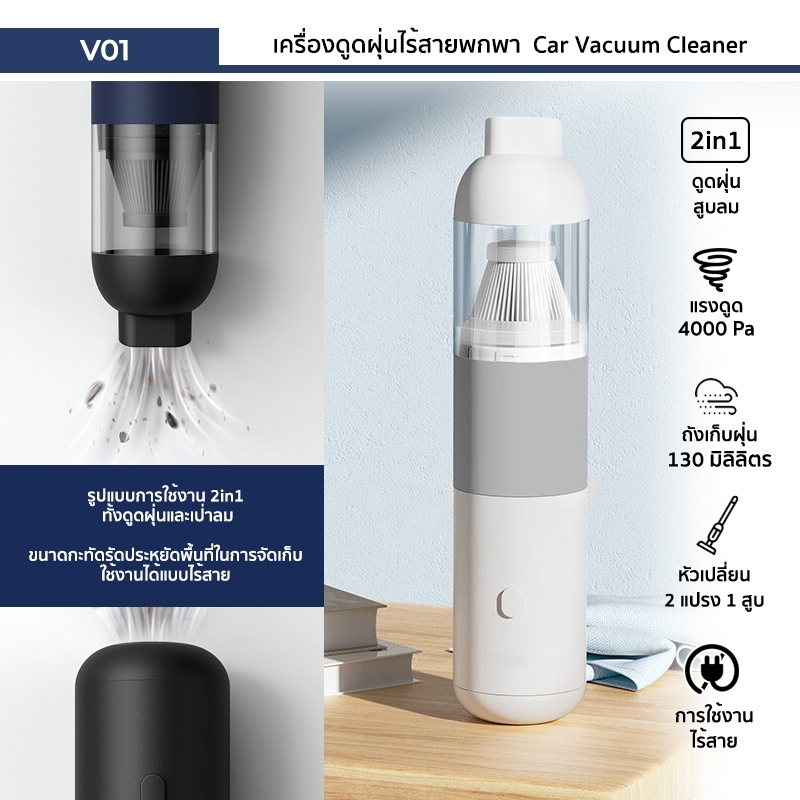 เครื่องดูดฝุ่นไร้สายพกพา 2 in 1 ดูดฝุ่นและเป่าลม Car Vacuum Cleaner ...