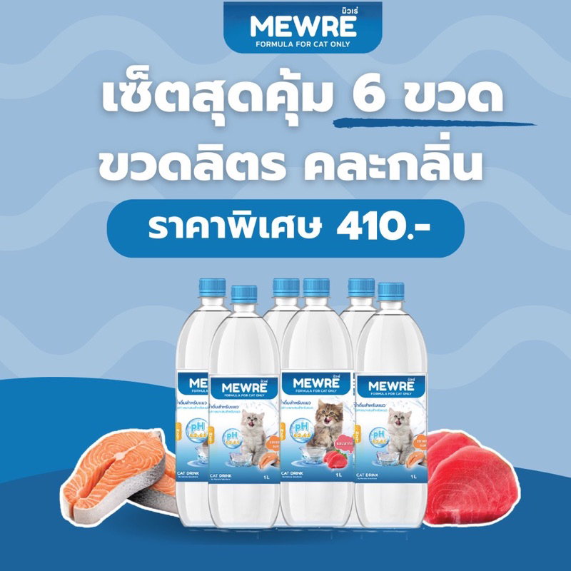 Mewre มิวเร่ •น้ำดื่มสำหรับแมว เพิ่มการกินน้ำ คละกลิ่น 6 ขวด• ขนาด 1ลิตร | Shopee Thailand