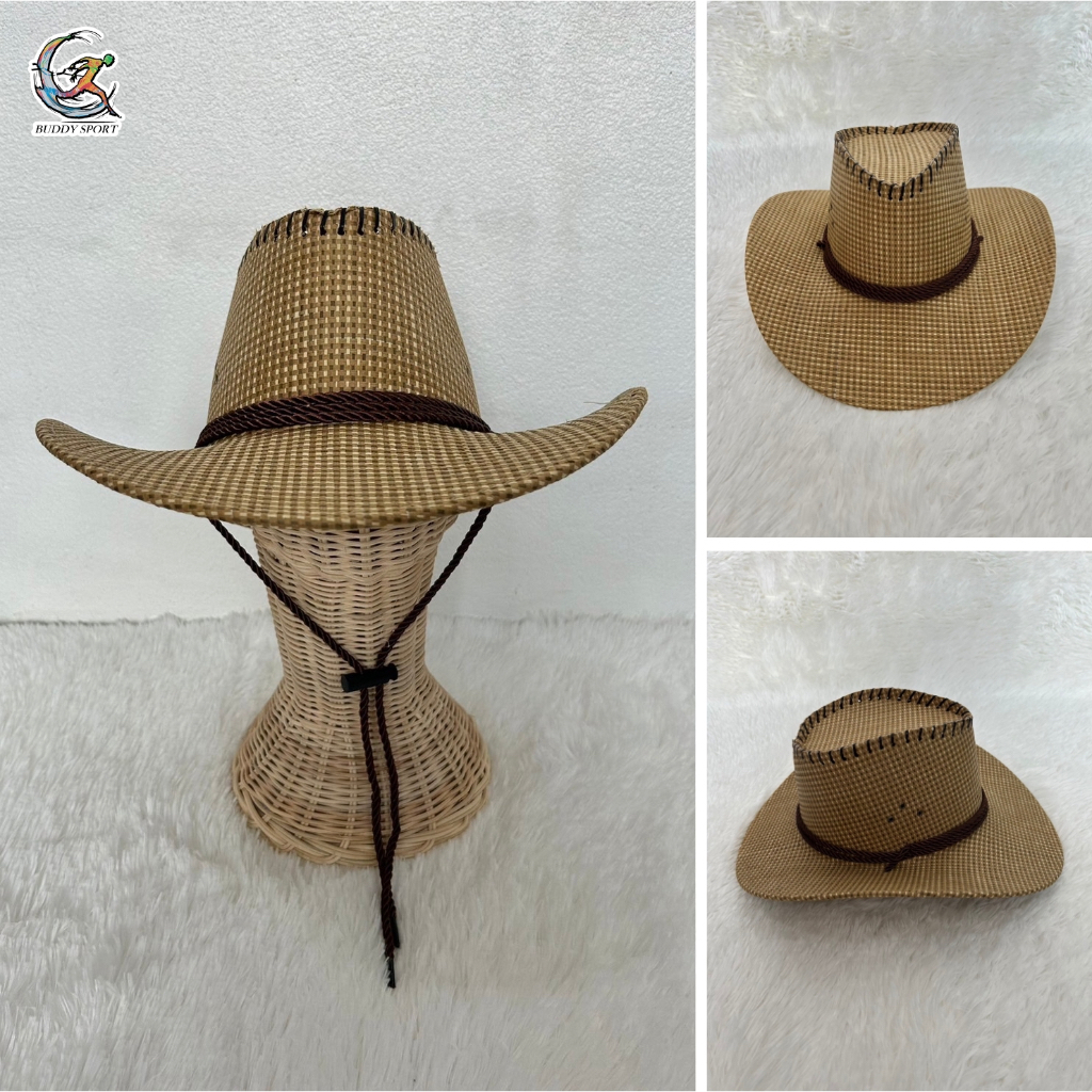 หมวกคาวบอยปีกกว้าง Western American Cowboy Hats ทรงวินเทจ มีเชือกคล้อง ...