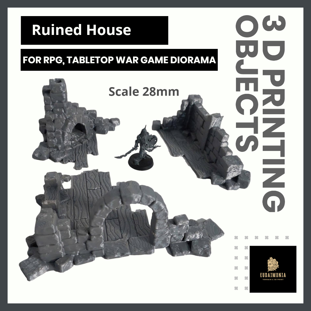 Ruined house model terrain โมเดลบ้าน สำหรับ TRPG, table top war games ...