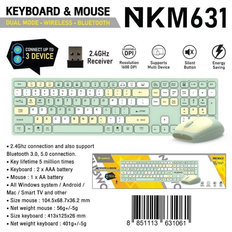 Nubwo NKM-631 Keyboard+Mouse Dual mode Wireless/Bluetooth แป้นพิมพ์ไร้ ...