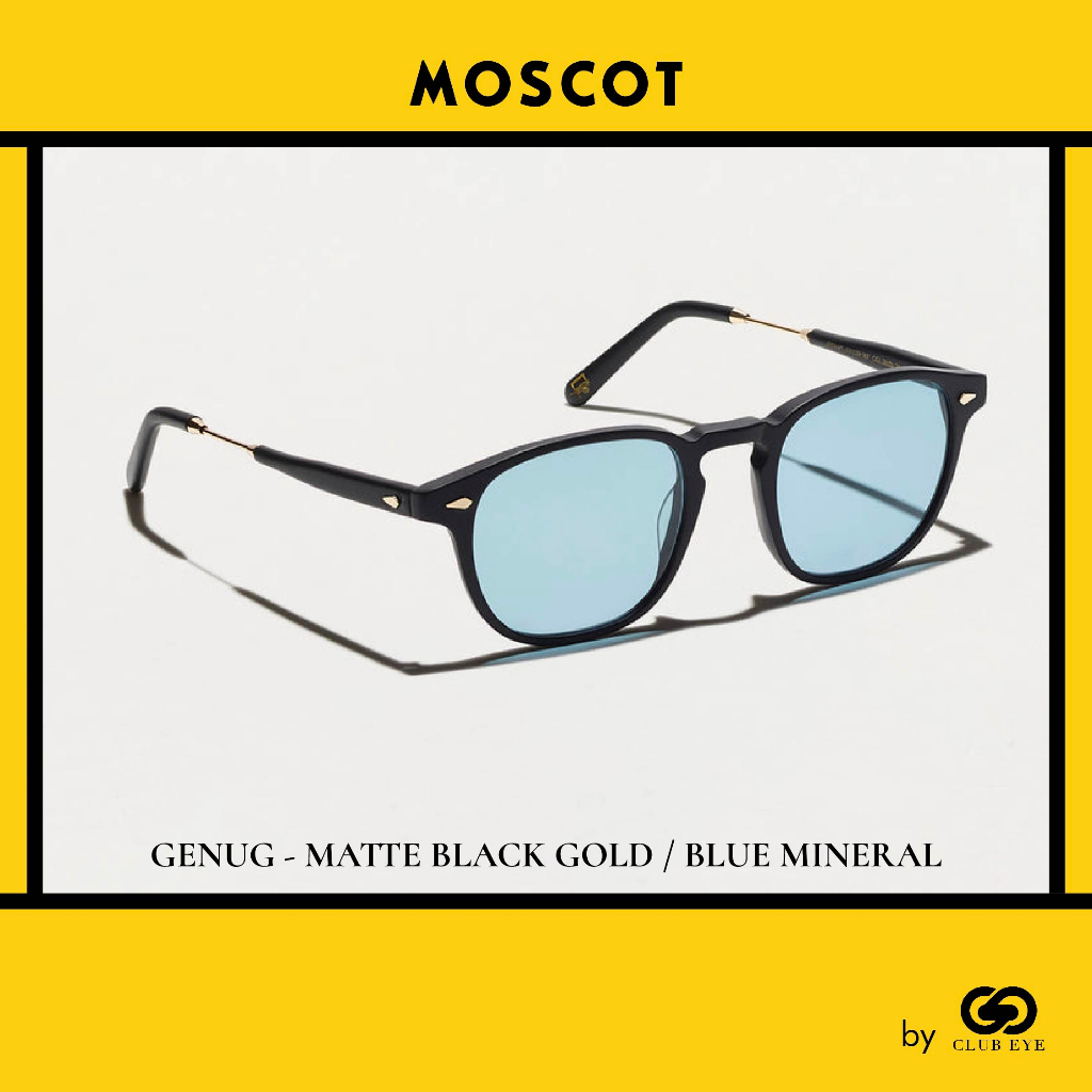 MOSCOT แว่นกันแดด มอสคอต รุ่น GENUG สีกรอบ MATTE BLACK GOLD สีเลนส์ BLUE MINERAL ไซซ์ 50 ของแท้ ...