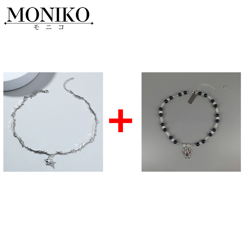 MONIKO สร้อยคอลูกปัด จี้แมงมุม ประดับเพชร สีดํา สไตล์ฮิปฮอป สําหรับ ...
