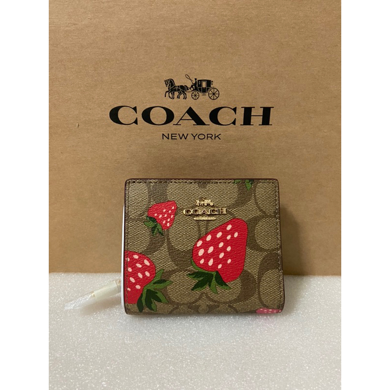 Coach Snap Wallet In Signature Canvas With Wild Strawberry Print ...