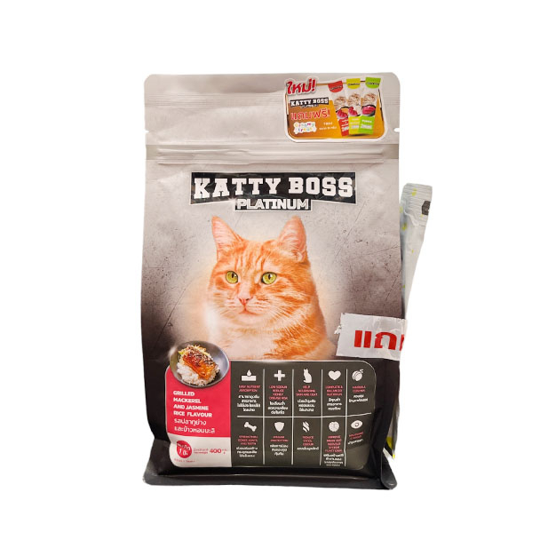 KATTY BOSS Platinum อาหารแมวเกรดพรีเมี่ยม โปรตีน 32% ตัวแน่น บำรุงผิว และสายตา ขนาด 400 กรัม ...