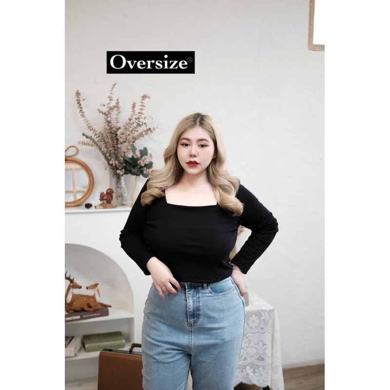 เสื้อครอปแขนยาวคอเหลี่ยม อก40-50 BIGSIZE | Shopee Thailand