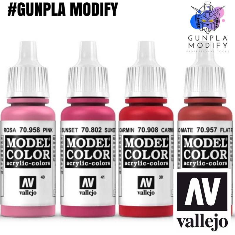 Vallejo Model Color สีอะคริลิคสูตรน้ำ Pink, Sunset Red, Carmine Red ...