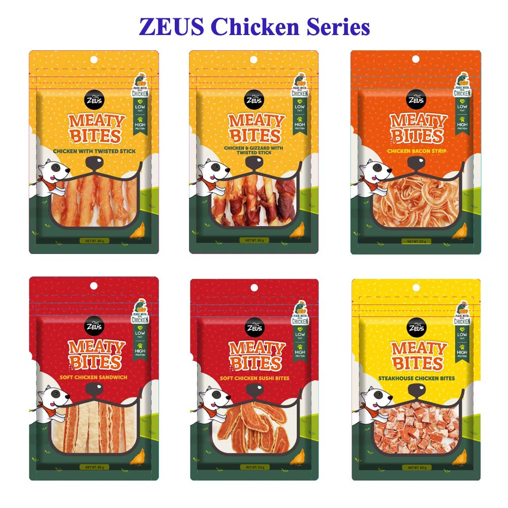 Zeus Meaty bite ขนมสุนัข ไก่ 6 แบบ หอม อร่อย โปรตีนสูง 50-60g ต้องลอง ...
