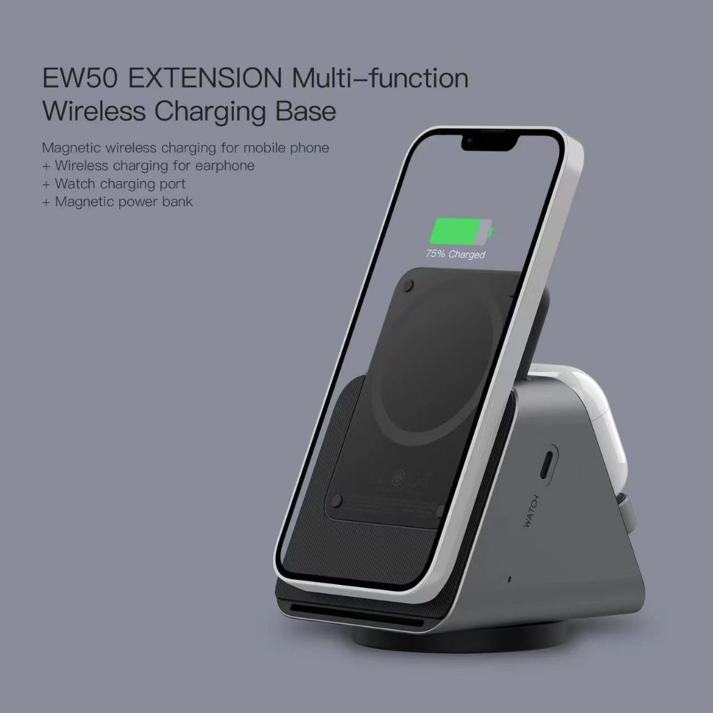 Eloop W6 แท่นชาร์จไร้สาย 3in1 มาพร้อม แบตสำรอง EW50 4200mAh สำหรับชาร์จ ...