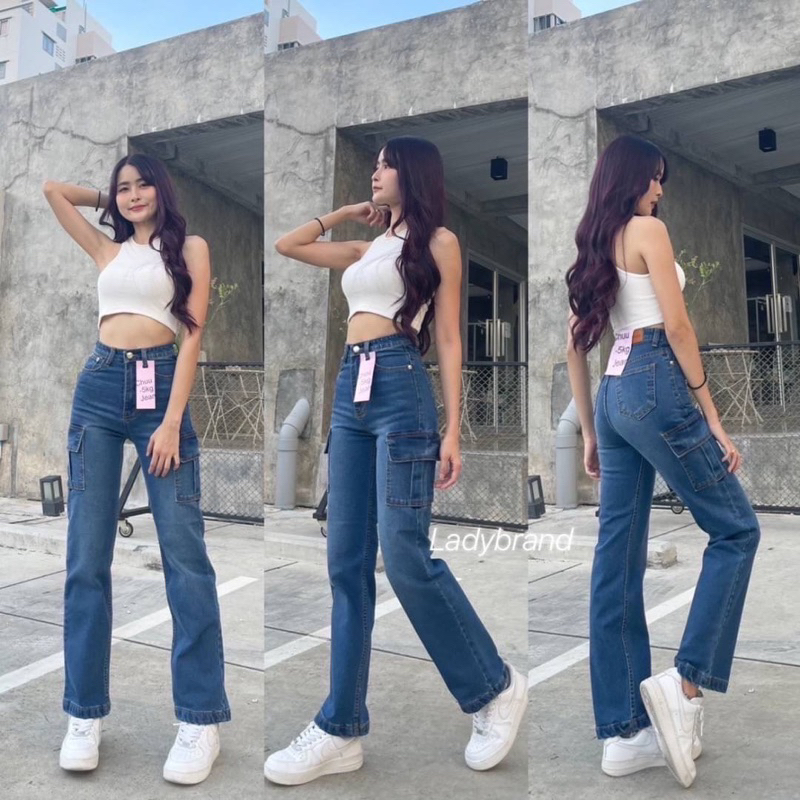 กางเกงยีนส์คาร์โก้ cargo jeans งาน(ป้าย) chuu -5kg | Shopee Thailand