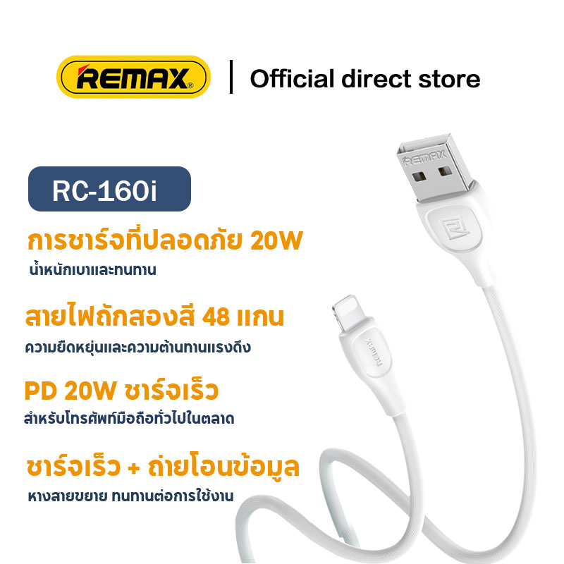 REMAX RC-160 สายชาร์จเร็ว2.1A ยี่ห้อ สายชาร์จ สำหรับ iP/ micro/ type-c ...