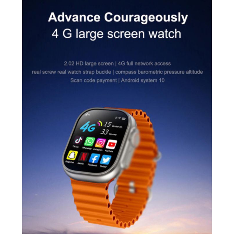 X8 ultra 4g smart watch,Android 10,ram4+rom64g,128g จอHD 49mm.เชื่อมต่อ ...