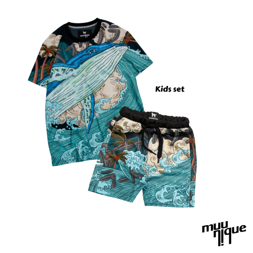 MUUNIQUE JP. Set Kids เสื้อยืดและกางเกง เด็ก รุ่น New Blue Whale ...