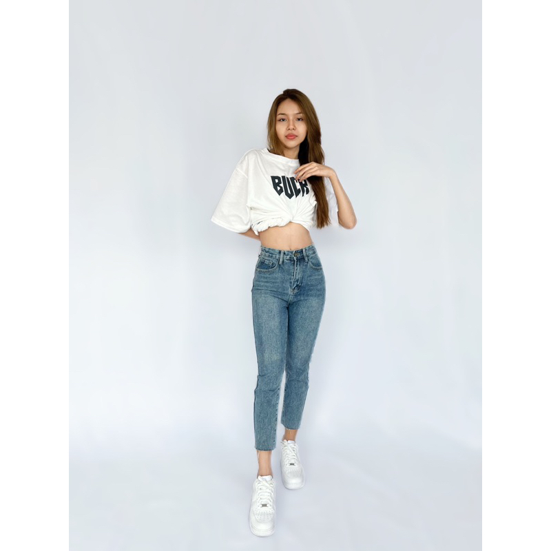 BUCKOFF : รุ่น BG-2347 กางเกงยีนส์ขายาว ทรงบอย เอวสูง ผ้ายีนส์ กางเกงยีนส์ผู้หญิง | Shopee Thailand