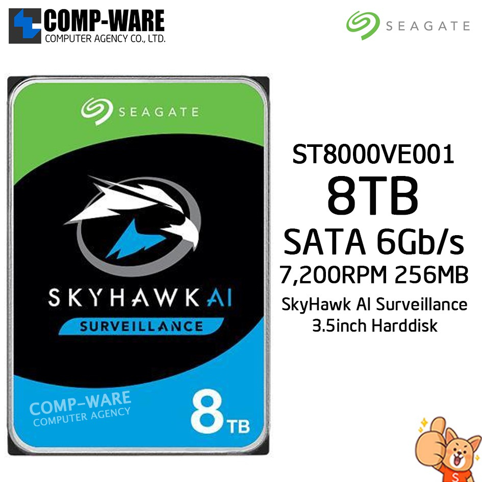 Seagate 8TB SkyHawk AI Surveillance SATA 6Gb/s 7200RPM 256MB Cache 3 ...