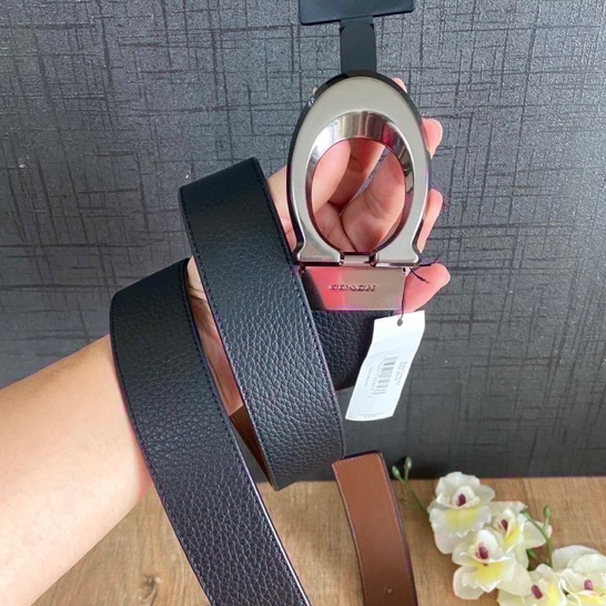 💚แท้💯 พร้อมส่ง💚เข็มขัด หัวซี ดำรุ่นใหม่ เส้นใหญ่ Coach 91305 Men Large ...